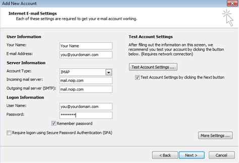 Configuring Microsoft Outlook For Use With No Ip Popimap