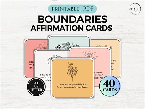 Boundary Setting Affirmation Flashcards 40 Healthy Boundaries Cards Therapy Tools Social