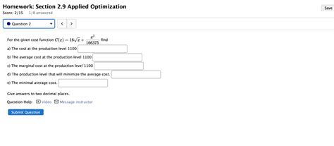 Solved Homework Section 29 Applied Optimization Score