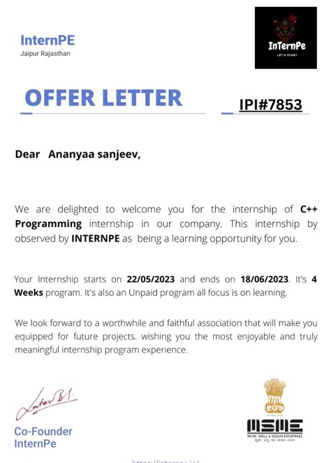 Ananyaa Sanjeev On Linkedin C Programming Intern Internship Internpe