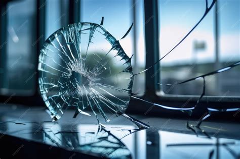 Fissure Dans Le Verre Avec Reflet Du Monde Extérieur Visible à Travers