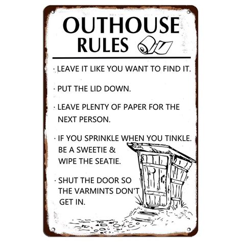 Outhouse Rules Metal Tin Sign Funny Vintage Bathroom Wall Art Decor