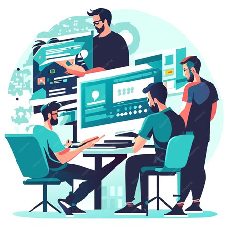premium vector three web developers working vector illustration