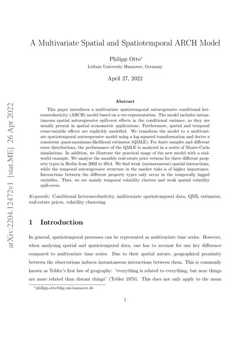 A Multivariate Spatial And Spatiotemporal Arch Model Deepai