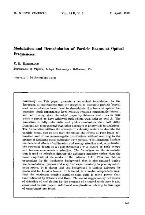 Pdf Modulation And Demodulation Of Particle Beams At Optical