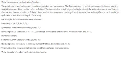 Solved Write The Recursive Method Return Number The Public Chegg