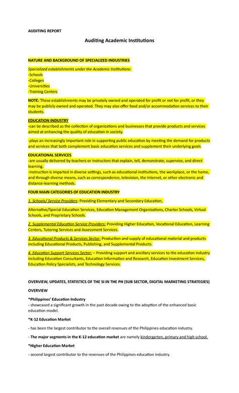 Auditing Report Auditing Report Auditing Academic Institutions