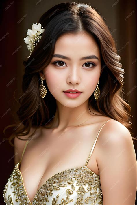 Premium Ai Image Portrait Of A Beautiful Asian Woman In Golden Dress