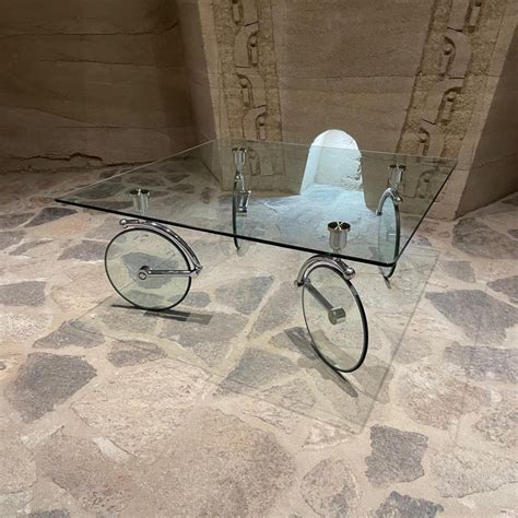 Bicycle Tour Glass Square Coffee Table On Wheels Gae Aulenti Fontana