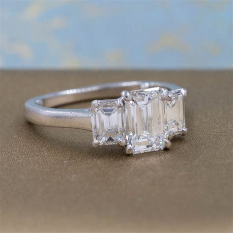 Midcentury Triple Emerald Cut Diamond Ring Pippin Vintage Jewelry