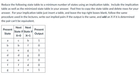 solved reduce the following state table to a minimum number