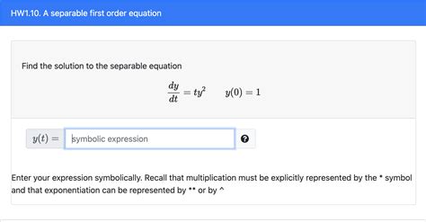 Solved Hw1 10 A Separable First Order Equation Find The