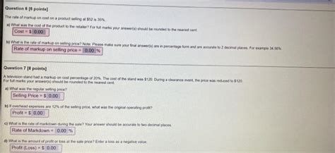 Solved Guestion 6 6 Points The Rate Of Markup On Cost On A Chegg Com