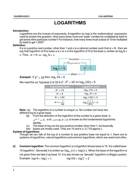 Logarithms Download Free Pdf Logarithm Equations