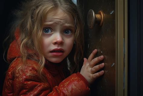 Premium Photo A Tiny Girl Is Crying While Looking Into The Door In The Style Of U Image
