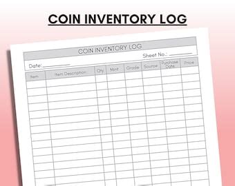 Coin Collection Coin Inventory Collectible Coin Inventory Log