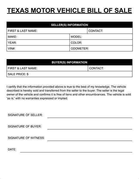 Free Bill Of Sale Templates No Sign Up Required