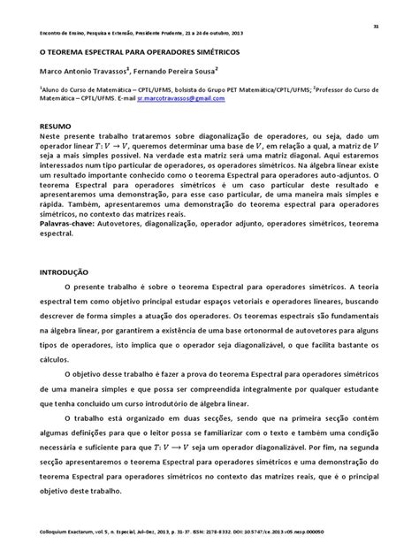 Teorema Espectral Para Operadores Simétricos Pdf Autovalores E