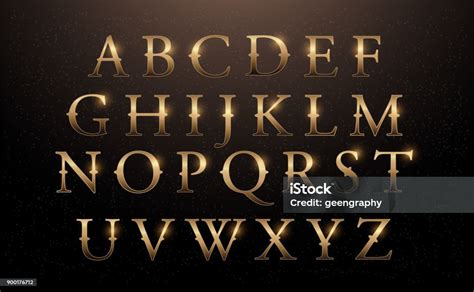 우아한 골드 컬러 메탈 크롬 알파벳 글꼴의 집합입니다 타이 포 그래피 골든 클래식 스타일 폰트 로고 포스터 초대장에 대 한 설정입니다 벡터 일러스트 레이 터 금 금속에 대한