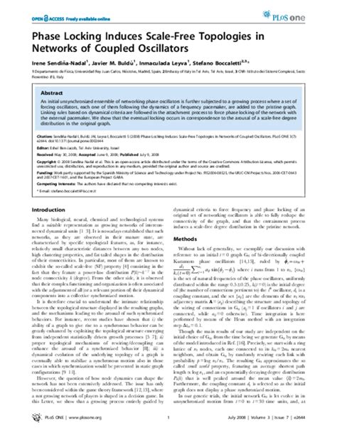 Pdf Phase Locking Induces Scale Free Topologies In Networks Of