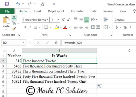 marks pc solution converting numbers into words in excel