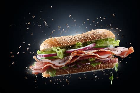 Flying Sandwich Creative Realism Photography Stock Illustration