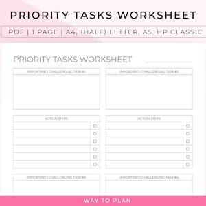 Priority Tasks Worksheet To Help You Prioritize Tasks And Break Them Down Into Smaller Action
