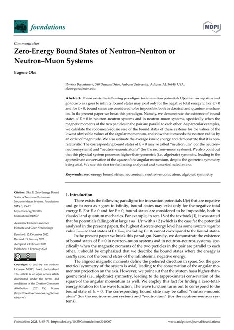 Pdf Zero Energy Bound States Of Neutron Neutron Or Neutron Muon Systems