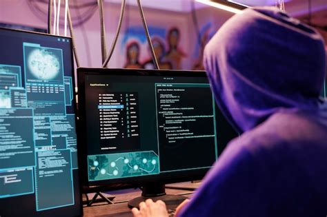 Premium Photo Hacker In Hood Running Illegal Malware On Computer