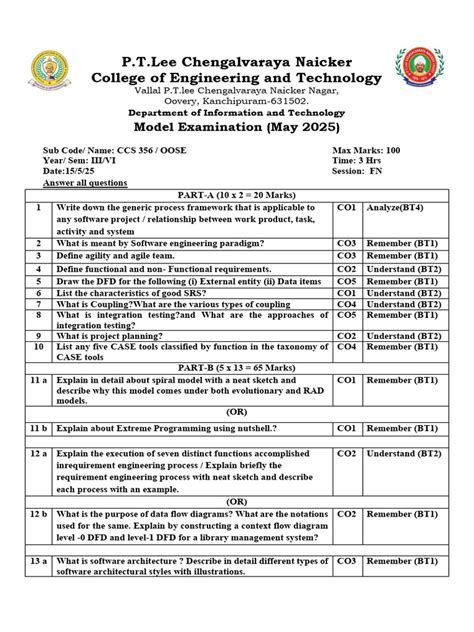 Ccs 356 Object Oriented Software Engineering Model Exam Pdf Information Technology