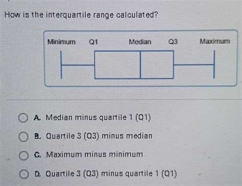 solved how is the interquartile range calculated minimum q1 median q3