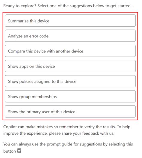 intune의 copilot은 디바이스 정보 및 오류를 표시합니다 microsoft learn