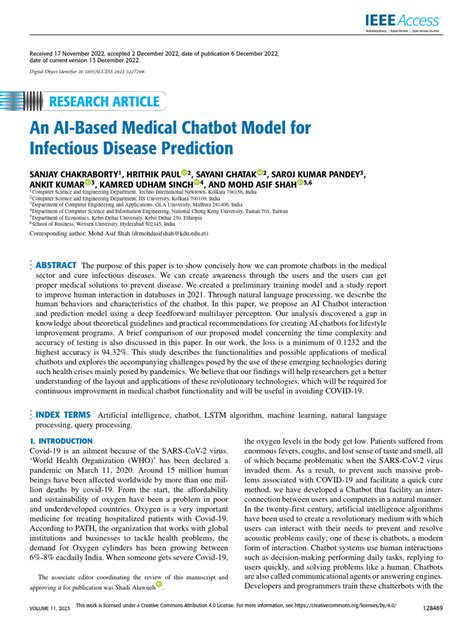 An Ai Based Medical Chatbot Model For Infectious Disease Prediction