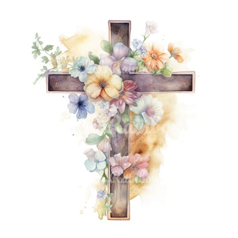Floral Christian Cross Clipart Watercolor Flower Png Bundle Digital