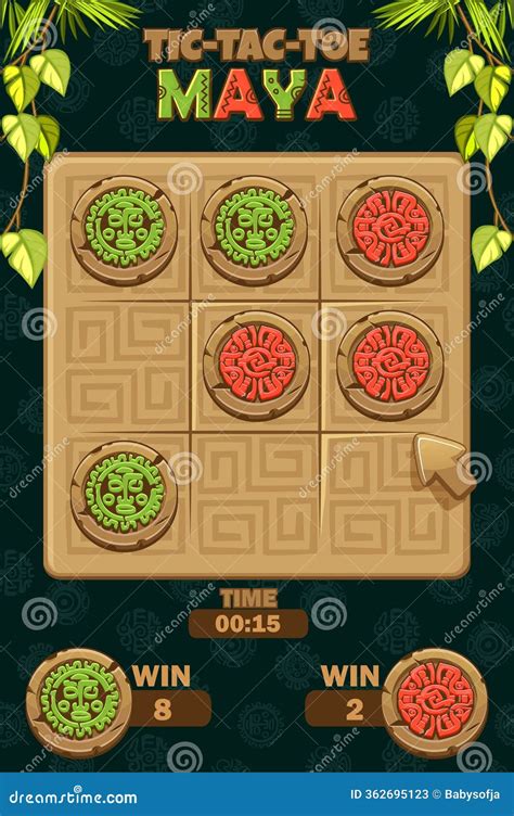 Tic Tac Toe Ui In Maya Or Aztec Themed With Lianas Cartoon Board Logic Game For Your Game