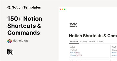 150+ Notion Shortcuts & Commands Template | Notion Marketplace