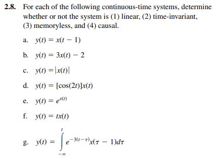Solved For Each Of The Following Continuous Time Chegg