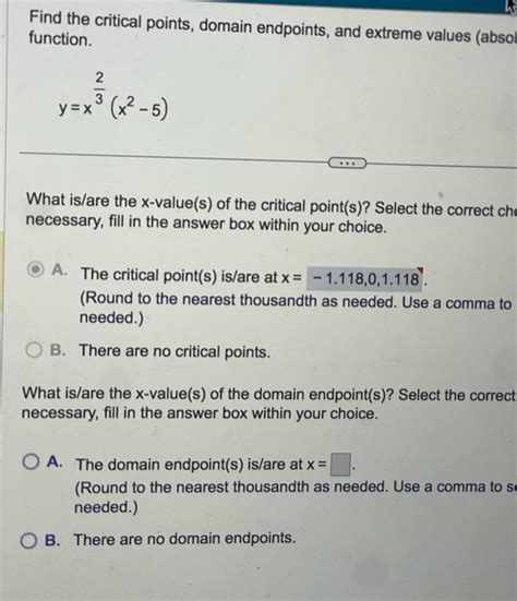Solved Find the critical points, domain endpoints, and | Chegg.com