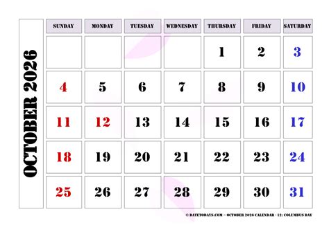 October 2026 Calendar With Holidays Printable Pdf