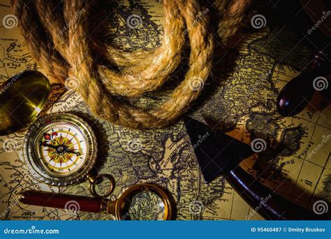 Vintage Compass With Rope Stock Image Image Of Ancient 95460487