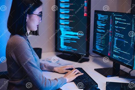 Asian Woman Software Development Working On Coding Computer Screen And