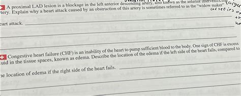 Solved A Proximal Lad Lesion Is A Blockage In The Left
