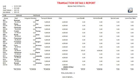 Payroll Module Sample Reports Alphabetical Transactions Detail