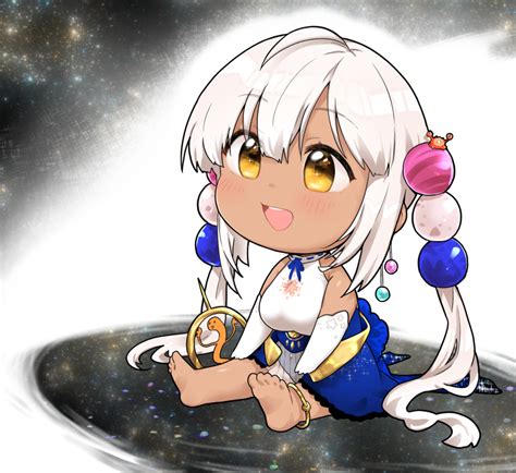 Safebooru 1girl Ahoge Anklet Barefoot Breasts Chibi Dark Skinned