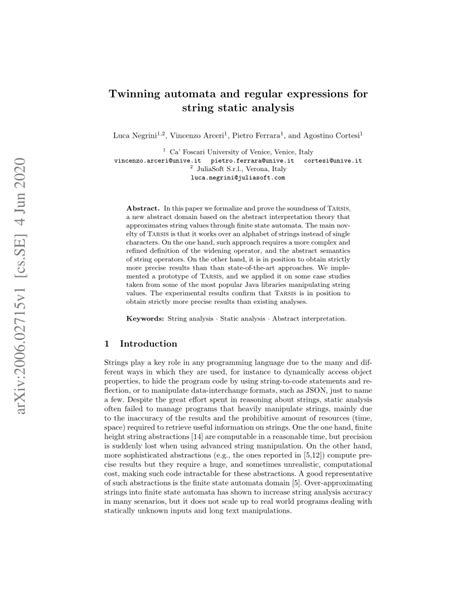 pdf twinning automata and regular expressions for string static analysis