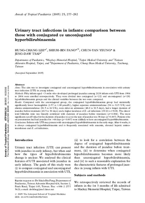 Pdf Conjugated Versus Unconjugated Hyperbilirubinaemia In Young Infants With Urinary Tract