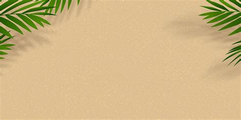야자수 잎과 그림자가 있는 모래 해변 질감 배경 벡터 일러스트 레이 션 플랫 레이 탑 뷰 열대 여름 해변 복사 공간이 있는 갈색 모래에 코코넛 잎 휴일 여름 배경 배경 0