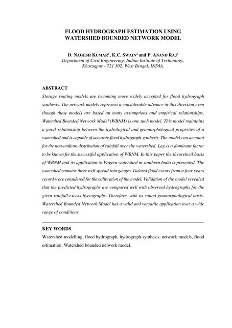Pdf Flood Hydrograph Estimation Using Watershed Bounded Network Model