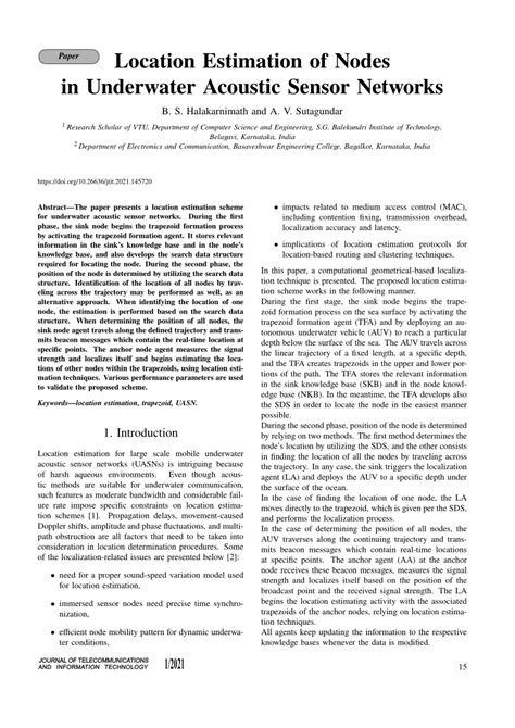 Pdf Location Estimation Of Nodes In Underwater Acoustic Sensor Networks