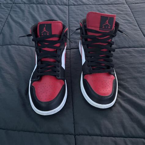 Red And Black Jordan 1 Mid Trainers Basketball Red Depop